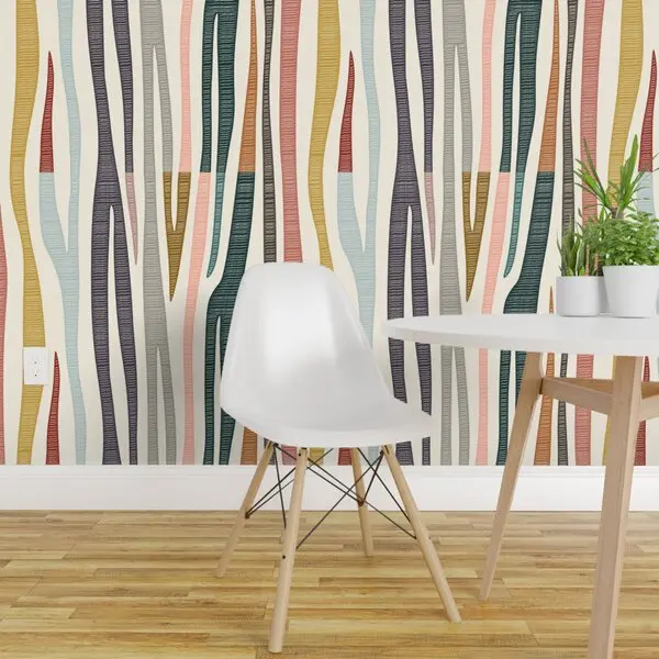 Spoonflower Zebra Animal Print Exotic Eclectic Abstract Safari Custom Pre-pasted Wallpaper - Rainbow