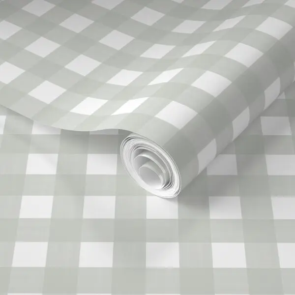 Spoonflower Buffalo Gingham Check Picnic Small Plaid Neutral Custom Pre-pasted Wallpaper - White,beige