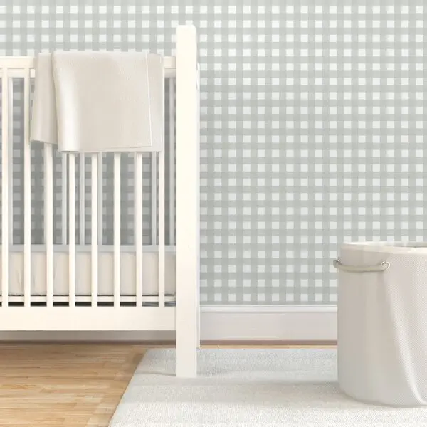 Spoonflower Buffalo Gingham Check Picnic Small Plaid Neutral Custom Pre-pasted Wallpaper - White,beige