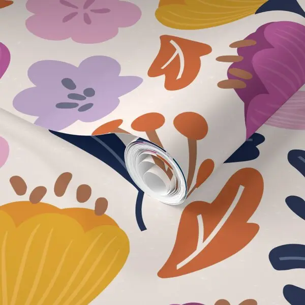 Spoonflower Crocus Bloom Whimsical Floral Modern Garden Custom Pre-pasted Wallpaper