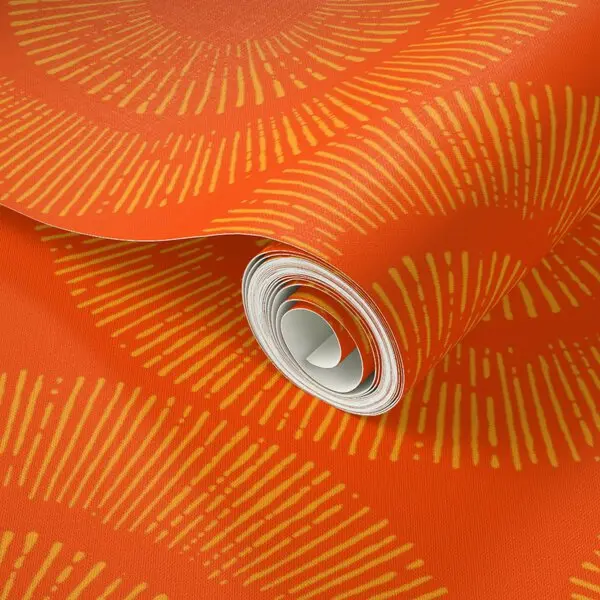 Spoonflower Retro Circles Abstract Yellow Summer Mcm Resort Custom Pre-pasted Wallpaper - Orange