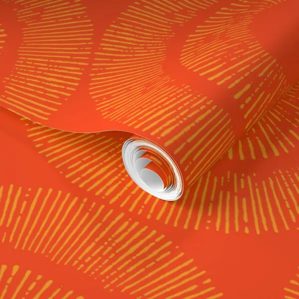 Spoonflower Retro Circles Abstract Yellow Summer Mcm Resort Custom Pre-pasted Wallpaper - Orange