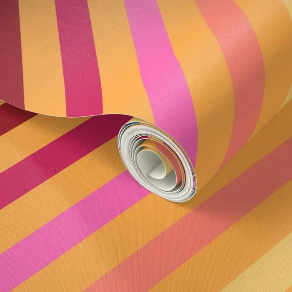 Spoonflower Rainbow Graphic Lines Bright Pride Retro Stripe Custom Pre-pasted Wallpaper - Orange