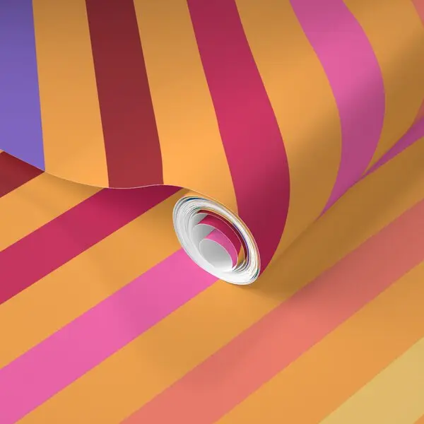Spoonflower Rainbow Graphic Lines Bright Pride Retro Stripe Custom Pre-pasted Wallpaper - Orange