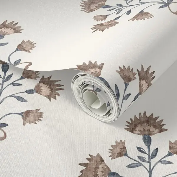 Spoonflower Modern Floral Traditional Stem Wildflower Custom Pre-pasted Wallpaper