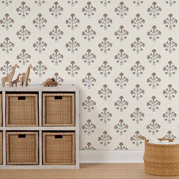 Spoonflower Modern Floral Traditional Stem Wildflower Custom Pre-pasted Wallpaper
