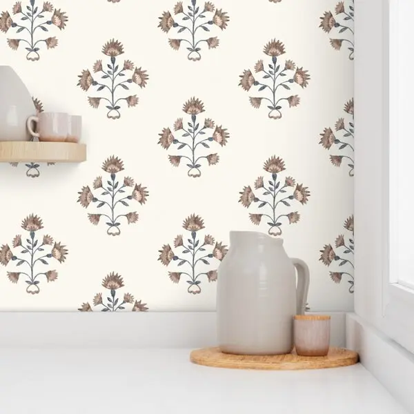 Spoonflower Modern Floral Traditional Stem Wildflower Custom Pre-pasted Wallpaper