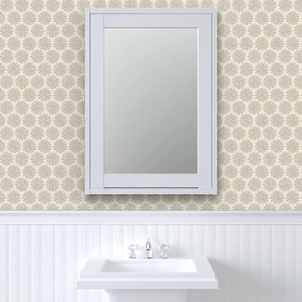 Spoonflower Neutral Daisy Simple Flowers Earth Tone Cool Gray Custom Pre-pasted Wallpaper - Beige,gray