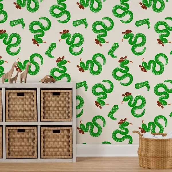 Spoonflower Whimsical Western Snakes Cowboy Hat Cute Desert Custom Pre-pasted Wallpaper