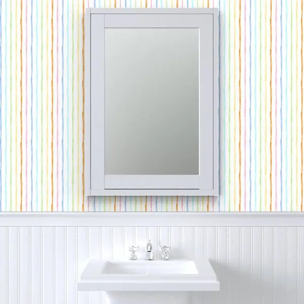 Spoonflower Stripes Pastel Modern Abstract Colorful Custom Pre-pasted Wallpaper - Rainbow