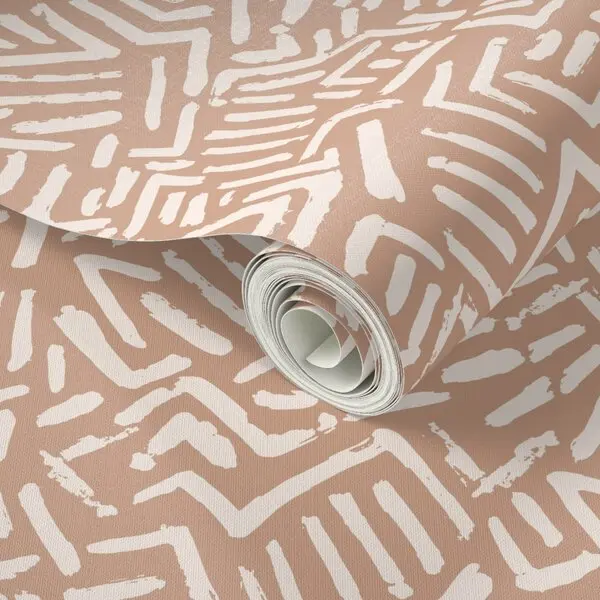 Spoonflower Terra Cotta Geometric Abstract Neutral Artistic Custom Pre-pasted Wallpaper - Beige,brown