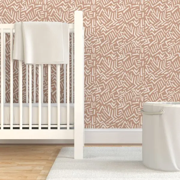 Spoonflower Terra Cotta Geometric Abstract Neutral Artistic Custom Pre-pasted Wallpaper - Beige,brown