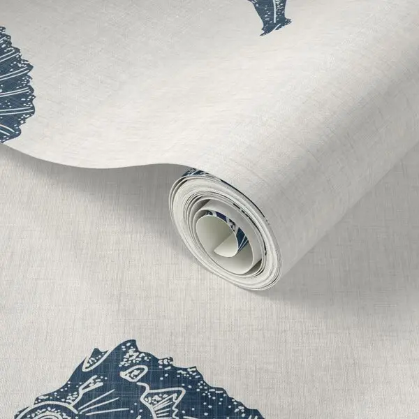 Spoonflower Coastal Seahorse Beach Sealife Sea Ocean Nautical Custom Pre-pasted Wallpaper - Blue,beige
