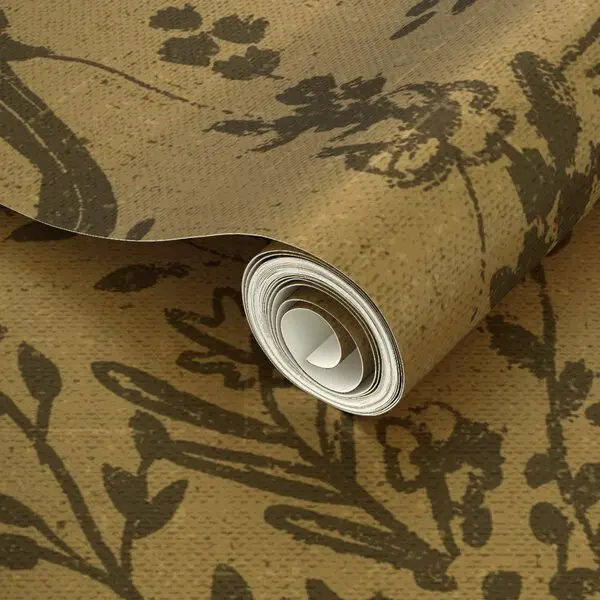 Spoonflower Vintage Wildflower Linen French Botanical Rustic 100% Natural Sisal Grasscloth Wallcovering - Gray