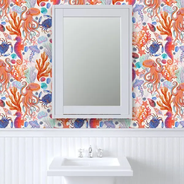 Spoonflower Nature Summer Beach Sea Ocean Octopus Nautical Custom Removable Wallpaper