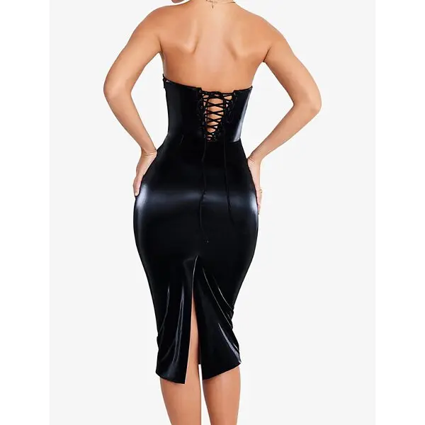 Mistress Rocks Bandeau Vinyl Midi Dress In Black - 31% Off | Editorialist