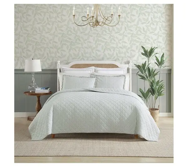 Laura Ashley Oxford Stripe Green Twin Quilt Sha M Set - One-color