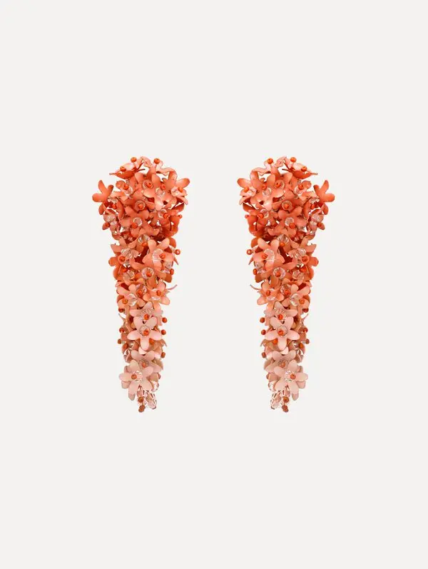 Oscar De La Renta Cascading Flower Earrings - Orange