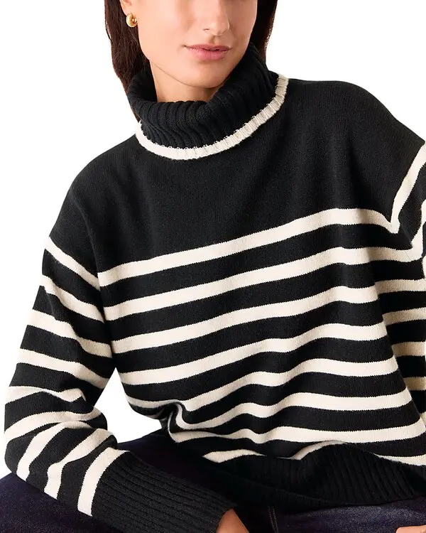 Whistles High Neck Striped Wool Sweater - Black/multi