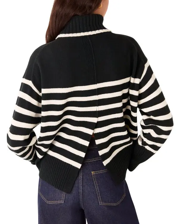 Whistles High Neck Striped Wool Sweater - Black/multi