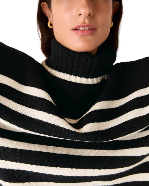 Whistles High Neck Striped Wool Sweater - Black/multi