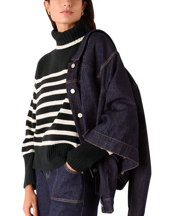 Whistles High Neck Striped Wool Sweater - Black/multi