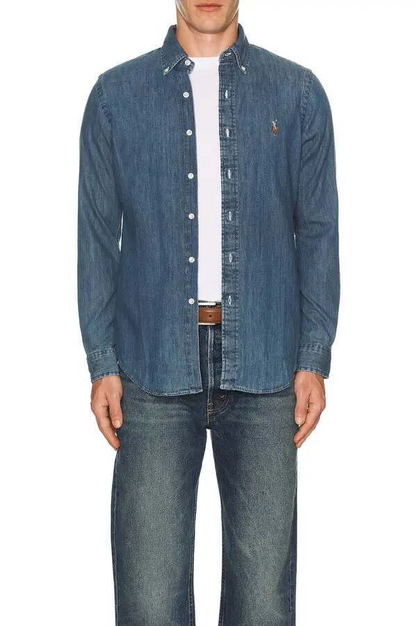 Polo Ralph Lauren Sport Shirt In Blue - Denim