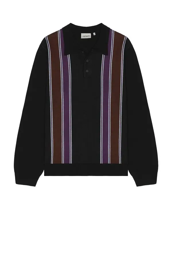 Carhartt Work In Progress Longsleeve Arlo Polo In Black - Black  Kendricks Stripe  & Aura