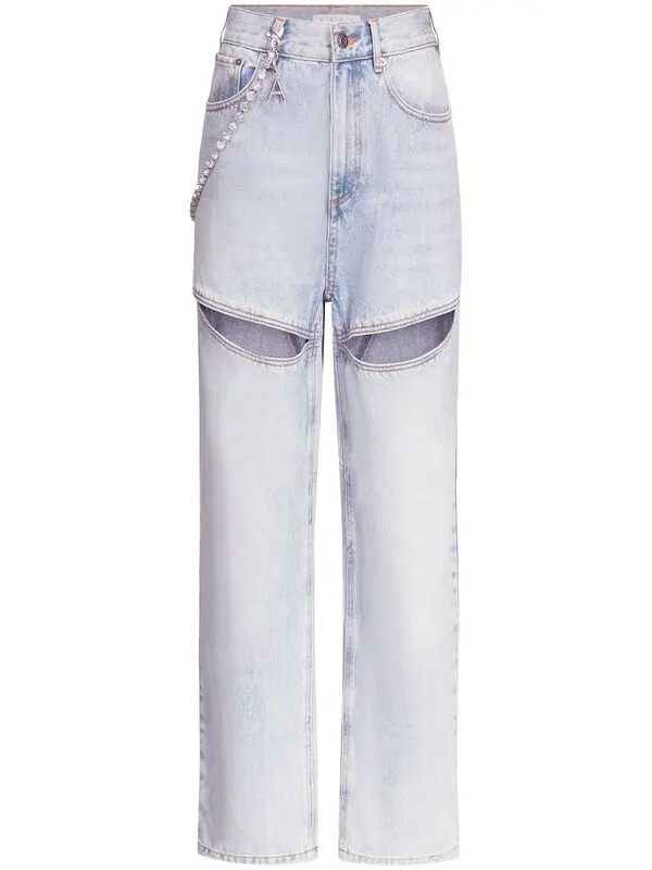 AREA Slit Straight Leg Jeans - Blue