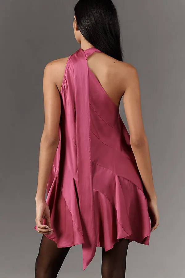 slim fit dress slacks Pink Asymmetrical 3D Flower Halter Mini Dress, Elegant Summer Women's –  formalgowns main image 1