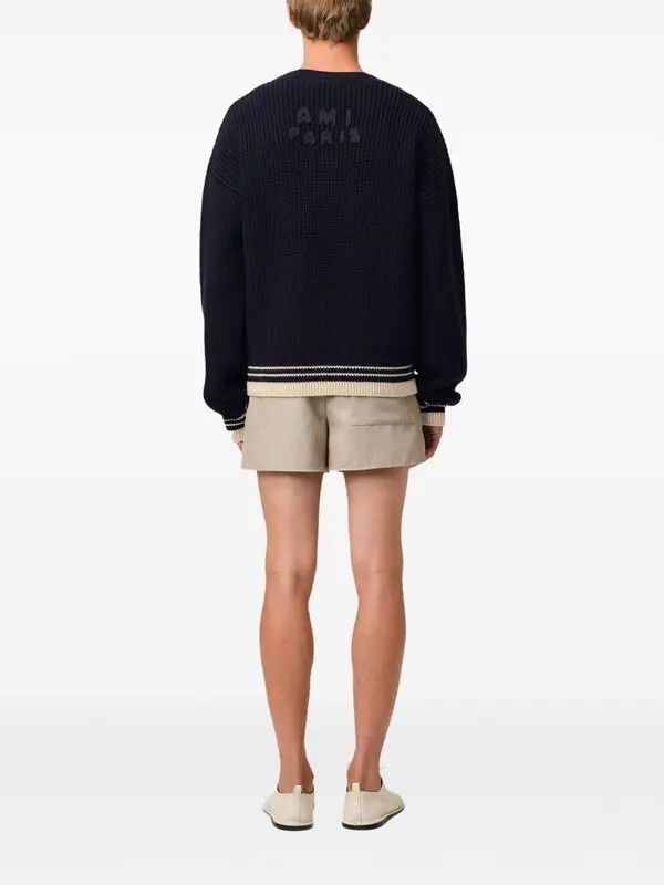 AMI Paris Ribbed V-neck Sweater - Blue