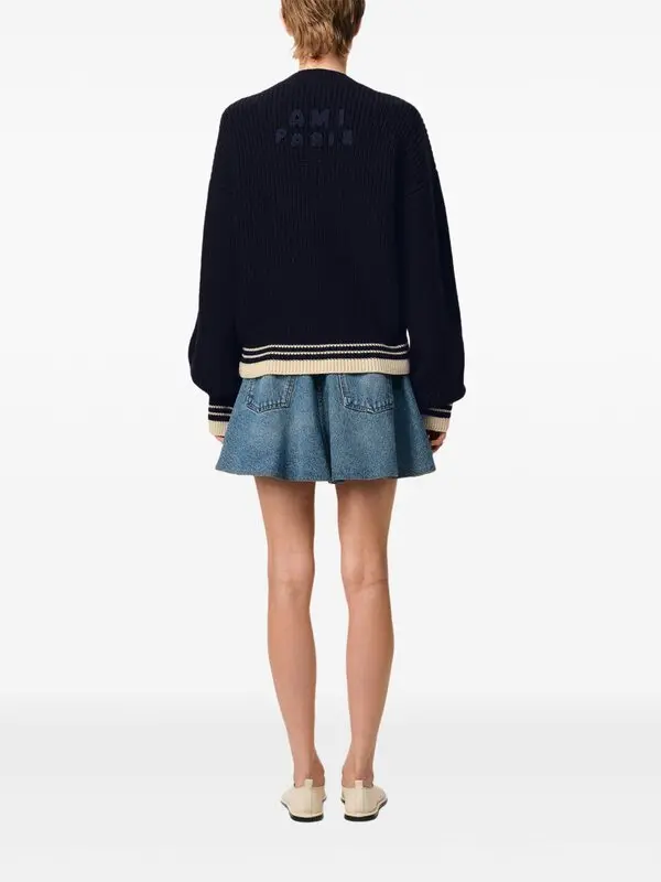 AMI Paris Ribbed V-neck Sweater - Blue
