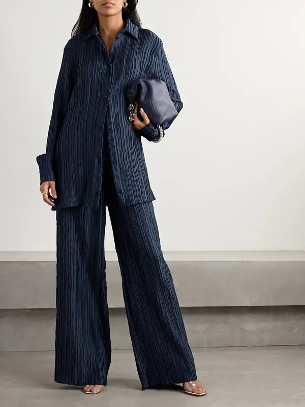 16Arlington Mandrake Plissé-satin Wide-leg Pants