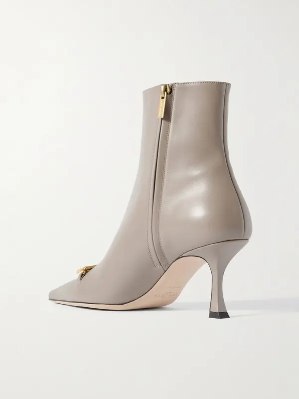 JIMMY CHOO Ryker 70 Embellished Leather Ankle Boots - Neutrals