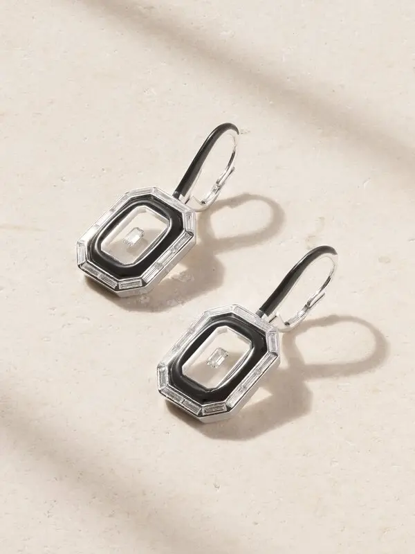 Nikos Koulis 18-karat White Diamond And Enamel Earrings - Black