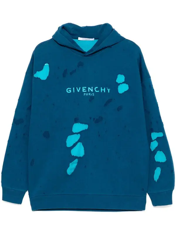 Givenchy Distressed Logo-Print Hoodie In Blue - 45% Off | Editorialist