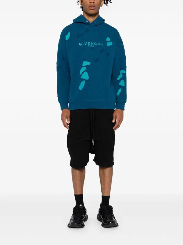 Givenchy Distressed Logo-Print Hoodie In Blue - 45% Off | Editorialist