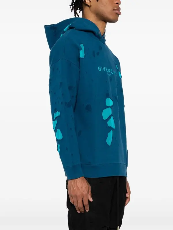 GIVENCHY ダメージ　水色　ブルー　パーカー Givenchy Distressed Logo-Print Hoodie In Blue - 45% Off | Editorialist