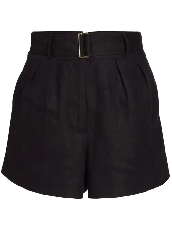 HEVRON Linen Belted Shorts