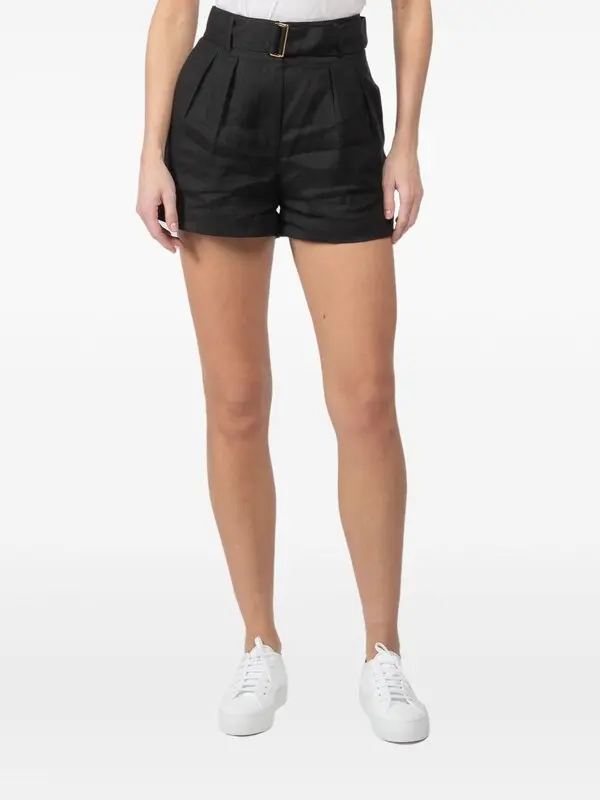 HEVRON Linen Belted Shorts