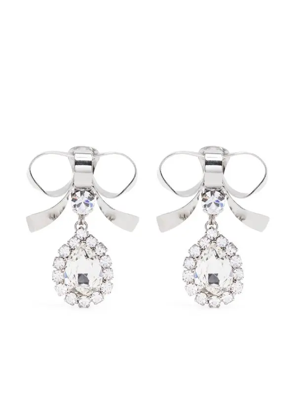 Alessandra Rich Crystal-embellished Bow Drop Earrings - Silver