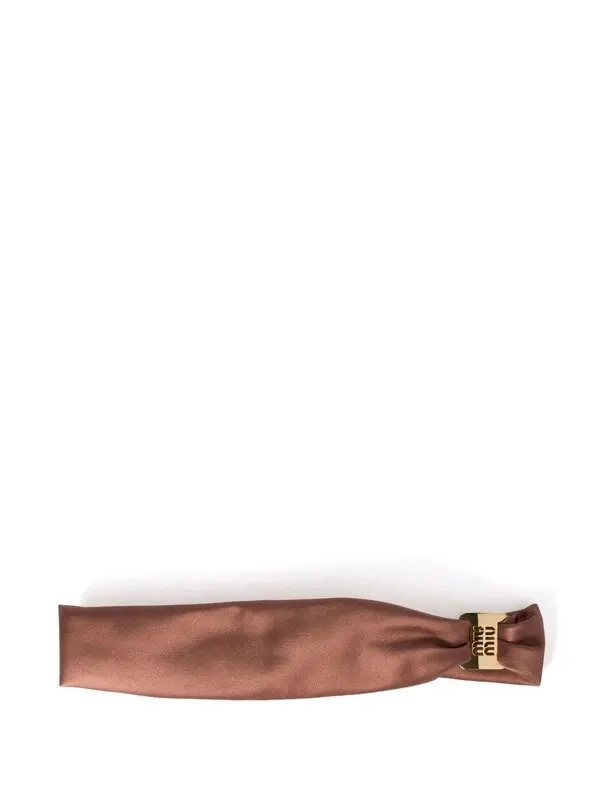Miu Miu Brown Leather Headband with Logo Miu Miu Logo Headband - Neutrals | Editorialist main image 3