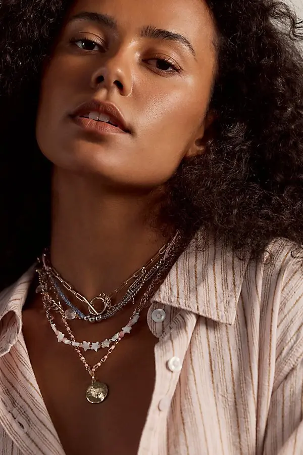 Free People Starry Layered Pendant Necklace - Spring Pink