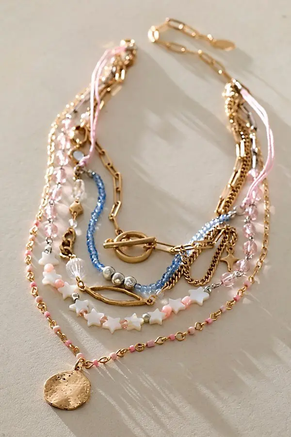 Free People Starry Layer Necklace - Spring Pink