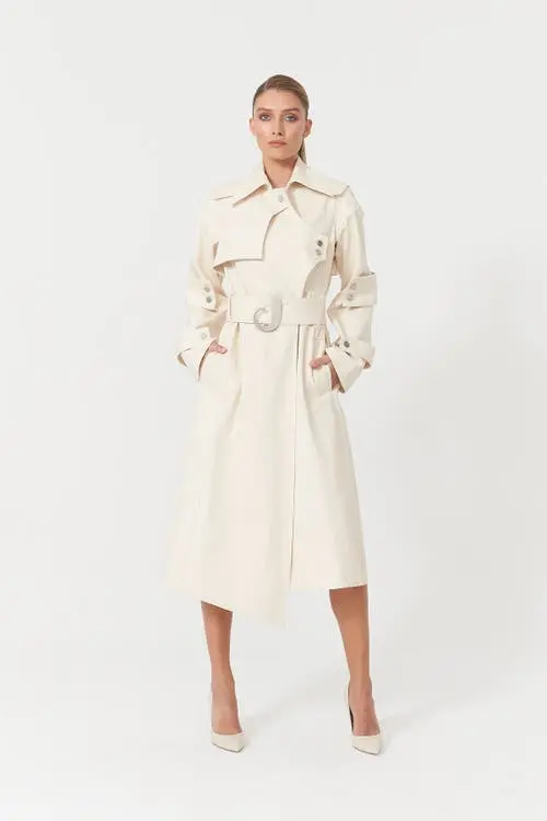JENDUE Chaby Denim Trench Coat - Deep Blue