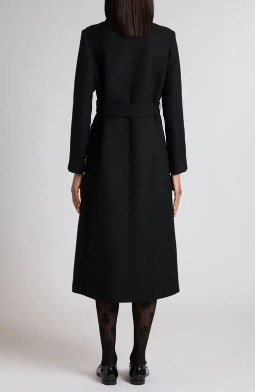 Valentino Garavani V-detail Belted Virgin Wool & Silk Drill Coat - Black