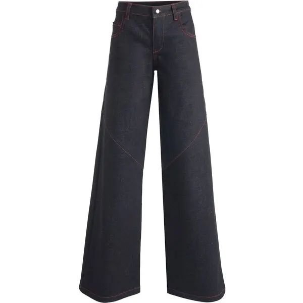 JENDUE Davidson Wide Leg Jeans With Contrast Stitching And Cutout Detail