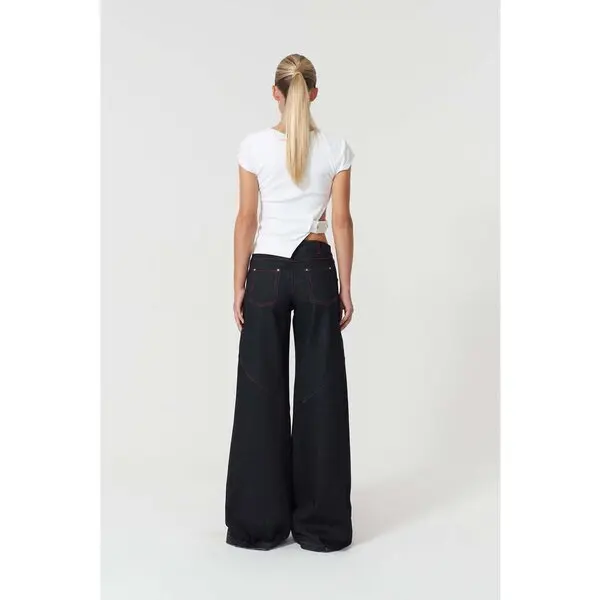 JENDUE Davidson Wide Leg Jeans With Contrast Stitching And Cutout Detail