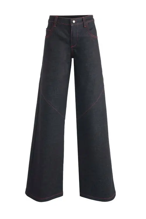 JENDUE Davidson Wide Leg Jeans With Contrast Stitching And Cutout Detail