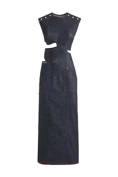 JENDUE Harvey Maxi Denim Dress With Cut-outs